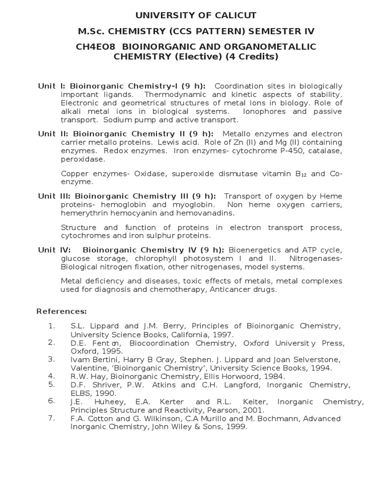 Bio Inorganic Syllabus | PDF | Bioinorganic Chemistry | Inorganic Chemistry