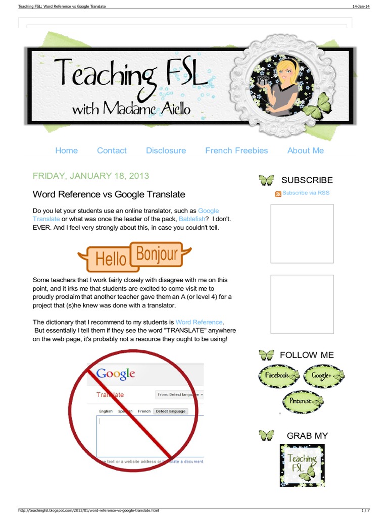 Teaching FSL Word Reference Vs Google Translate | PDF | Google | Blog