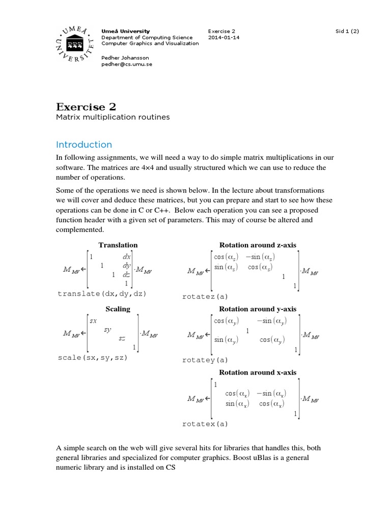 Exercise 2: M DX Dy M M M | PDF | Matrix (Mathematics) | C (Programming ...