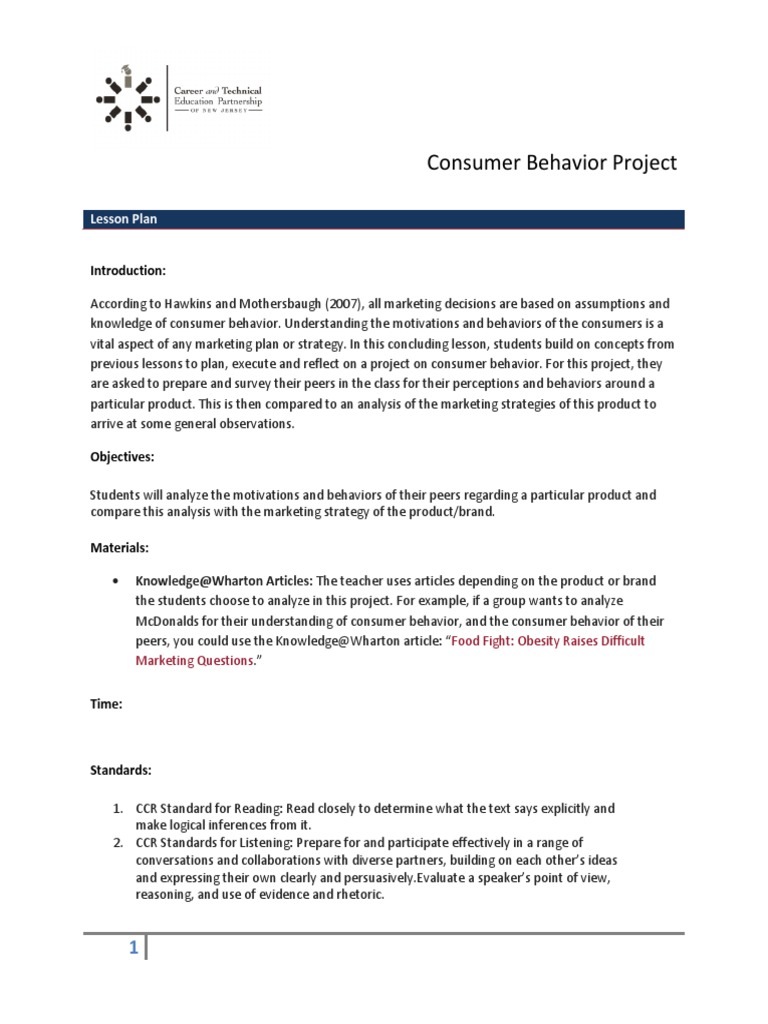 Unit 1 Lesson 5 Consumer Behavior Project | PDF | Consumer Behaviour | Behavior