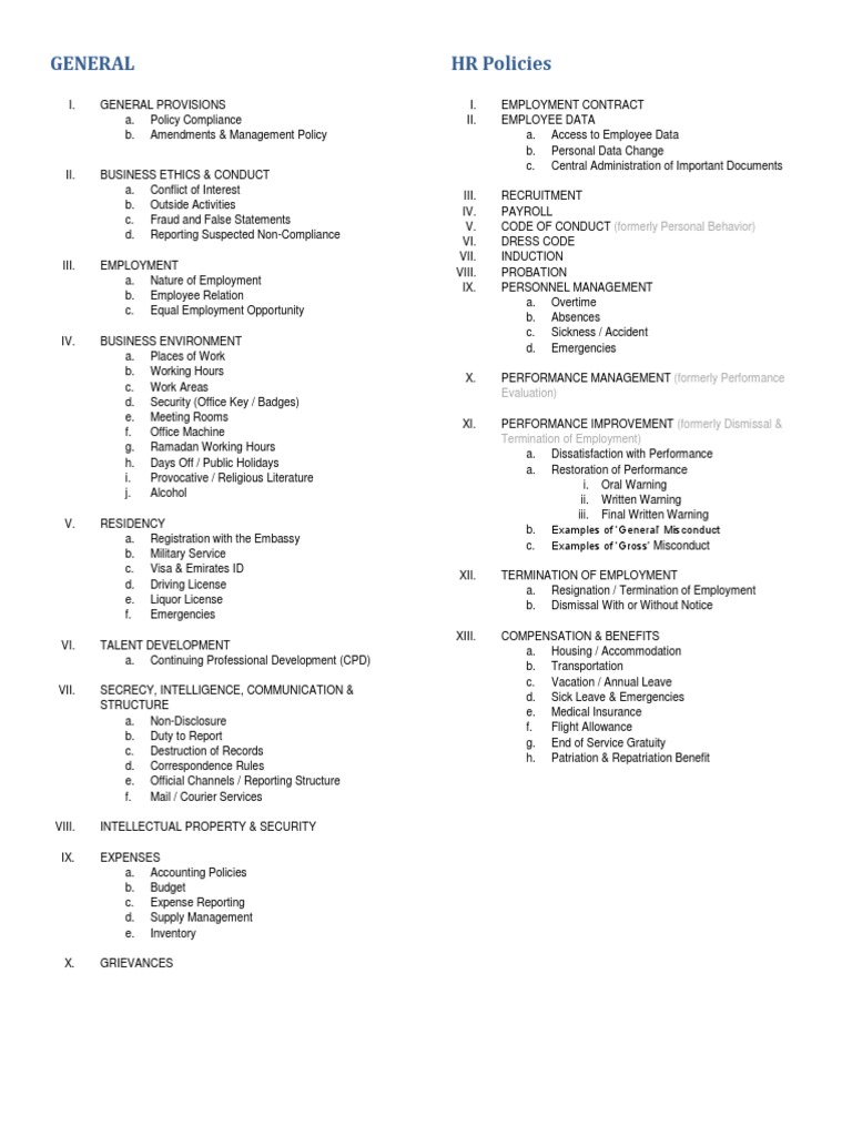 General HR Policies: (Formerly Personal Behavior) | PDF | Employment ...