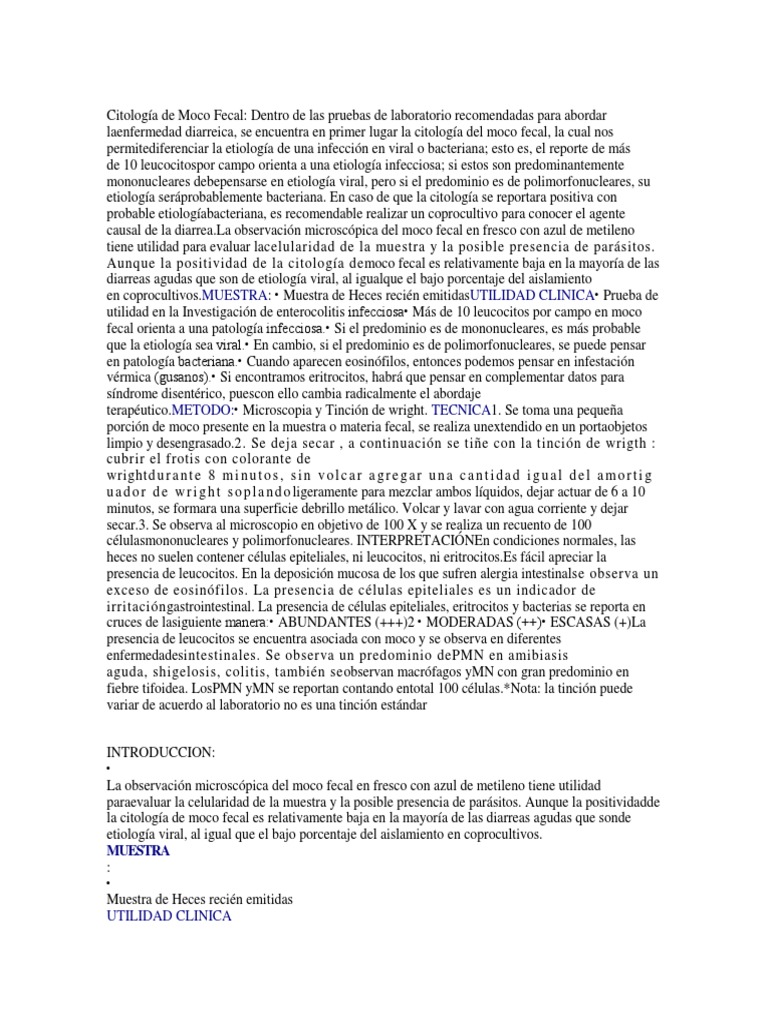 Citología de Moco Fecal | PDF | Diarrea | Heces