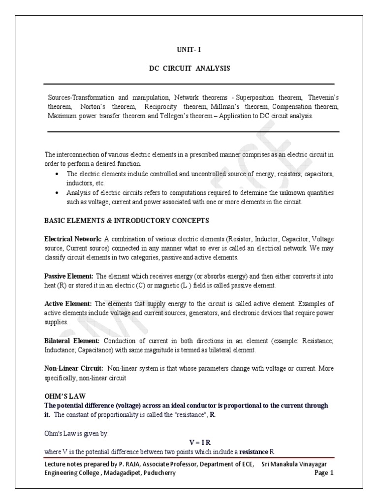 Unit 1 DC Circuit Analysis PDF 1 8 Meg | PDF | Network Analysis (Electrical Circuits ...