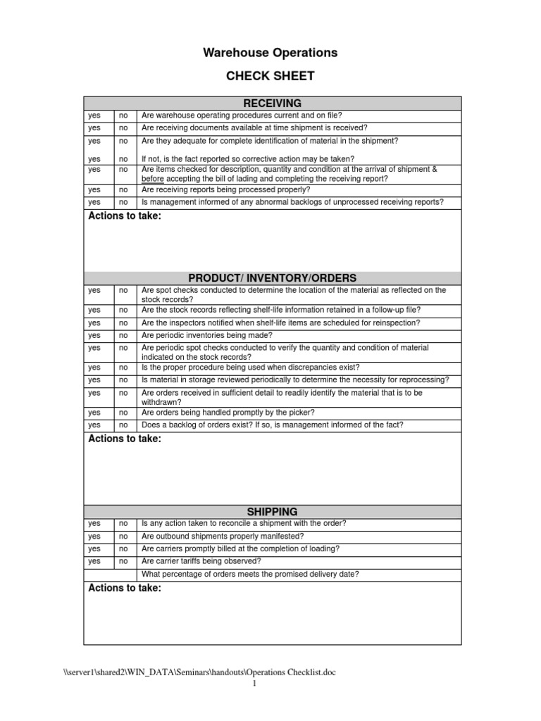 8 Operations Checklist | Warehouse | Safety