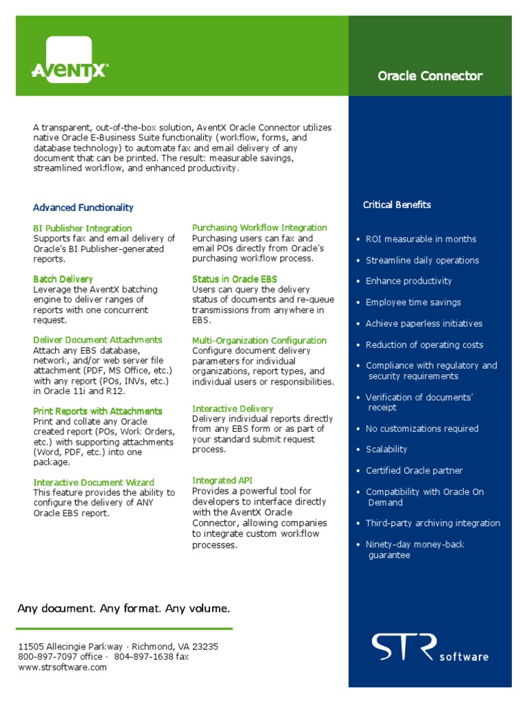 Datasheet AventX Oracle Connector | PDF | Oracle Corporation | Point Of ...