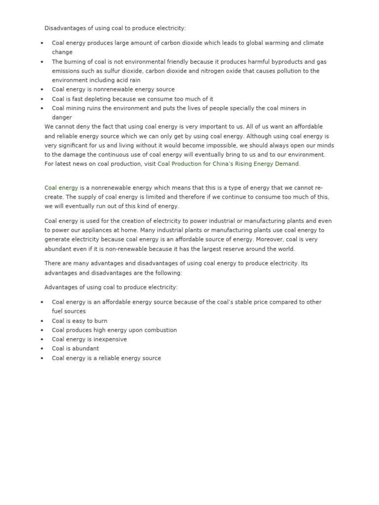 Disadvantages of Using Coal To Produce Electricity | Download Free PDF ...