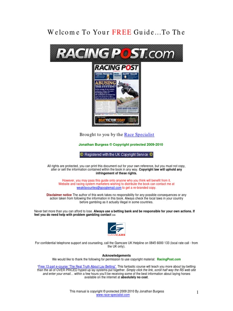 Welcome To Your Guide... To The | PDF | Horse Racing | Gambling
