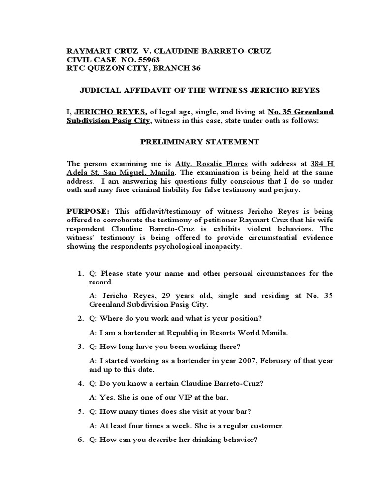 sample judicial affidavit | Affidavit | Witness