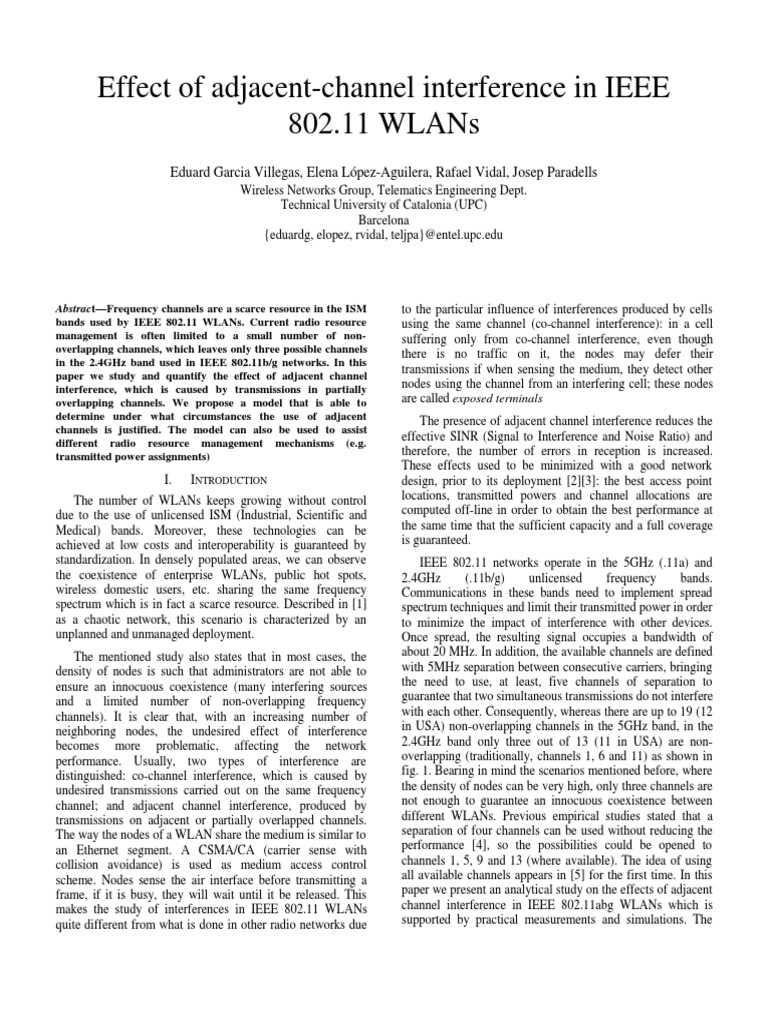 Adjacent Channel Interference in WLANs | PDF
