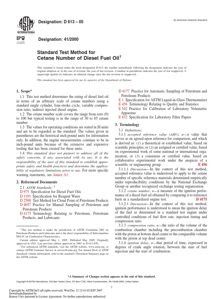 ASTM D613 - Cetane Number | PDF | Diesel Engine | Fuel Injection
