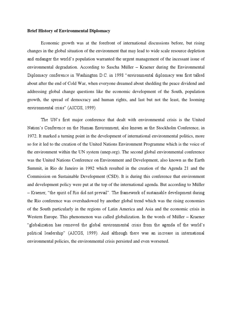 Brief History of Environmental Diplomacy | PDF | Global Environment ...