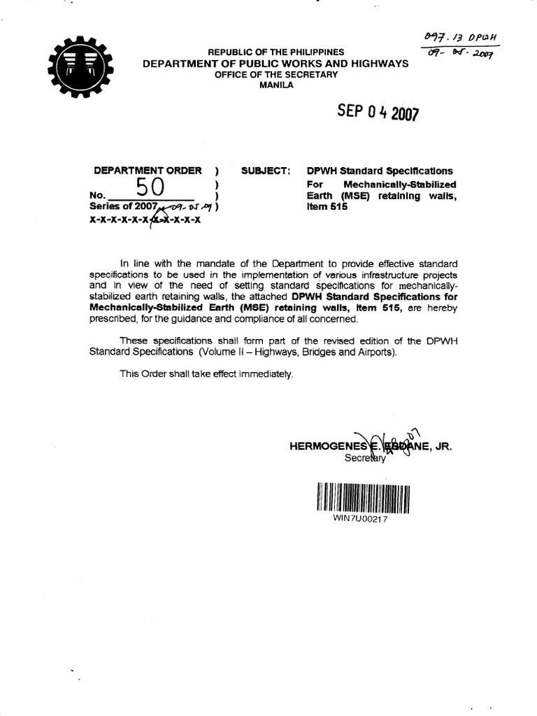 DPWH Geotextile Standards | PDF | Concrete | Wall