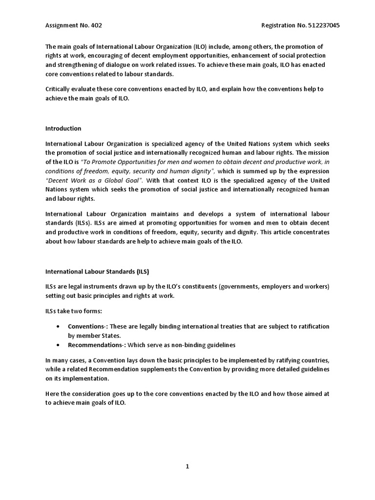 Evaluating How the ILO's Core Conventions Help Achieve its Main Goals ...