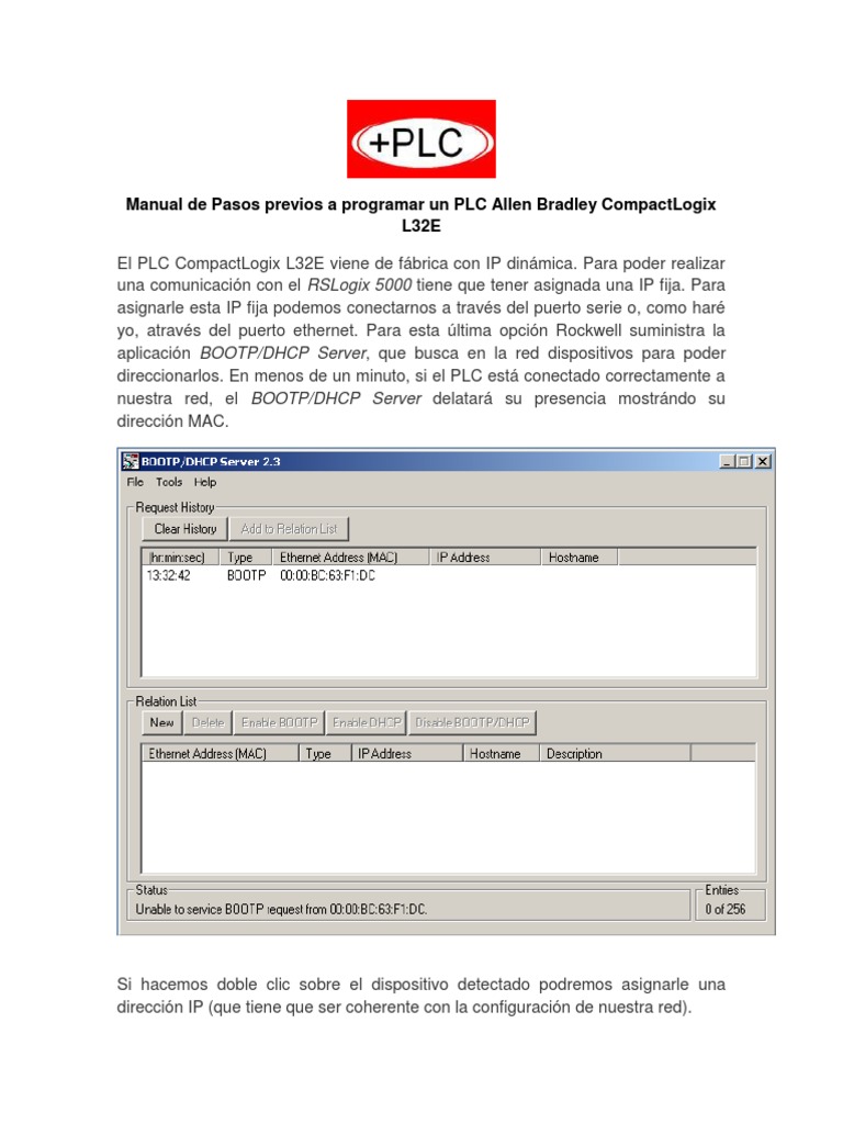 Configuración inicial y actualización de firmware de un PLC Allen Bradley CompactLogix L32E para ...