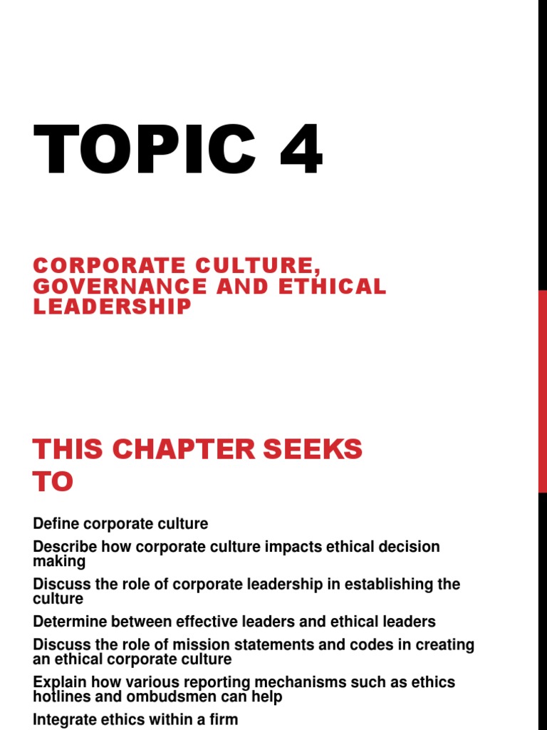 Topic 4 Corporate Culture Governance and Ethical Leadership | PDF ...