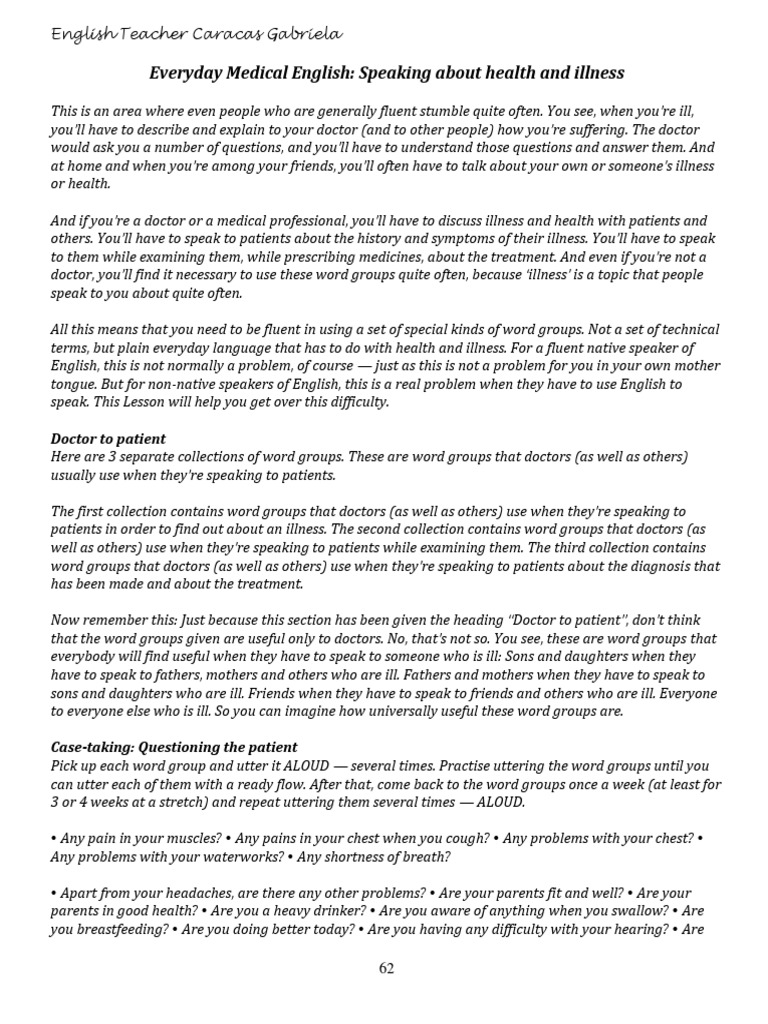 Everyday Medical English Questions | PDF | Physician | English Language