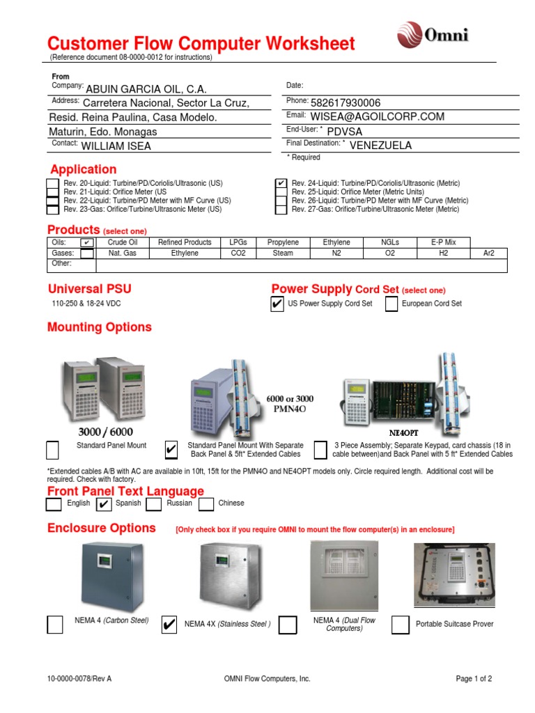 Customer Flow Computer Work Sheet | PDF | Flow Measurement | Electrical ...