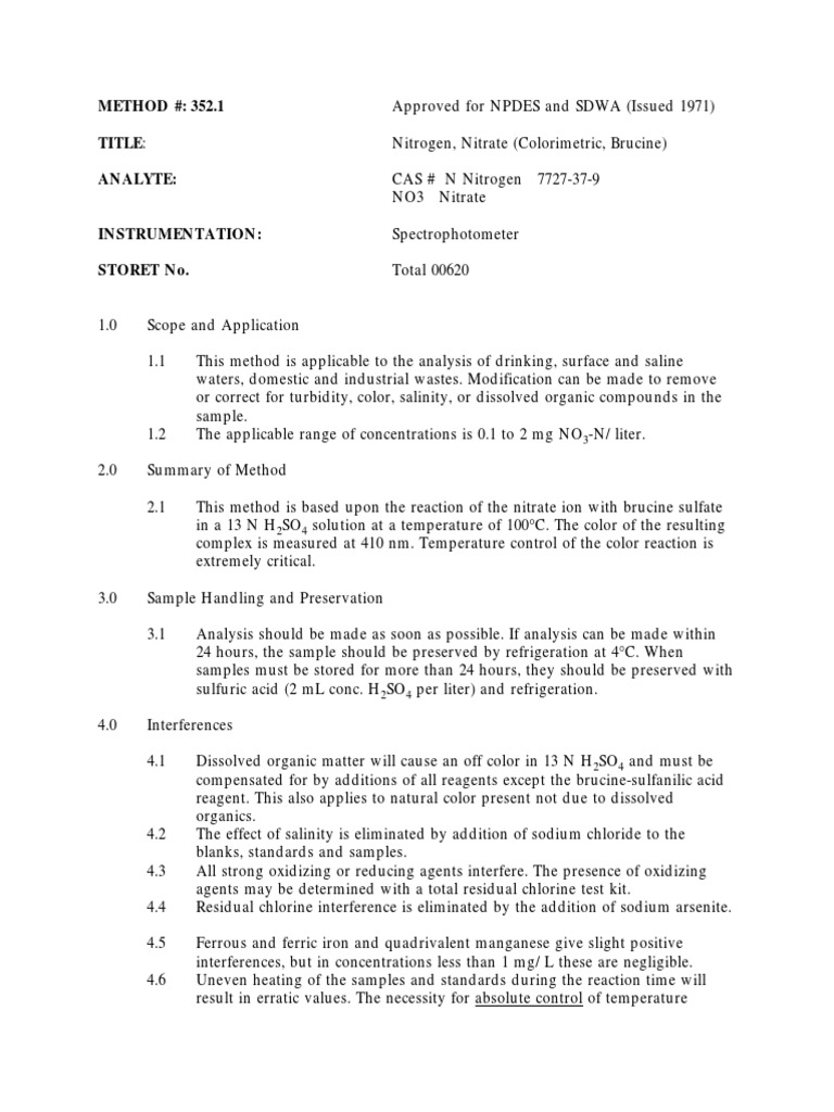 Nitrate Analysis Method Using Brucine | PDF | Salinity | Sodium