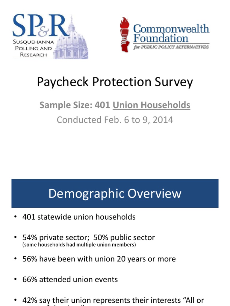 Paycheck Protection Survey: Sample Size: 401 Union Households | PDF