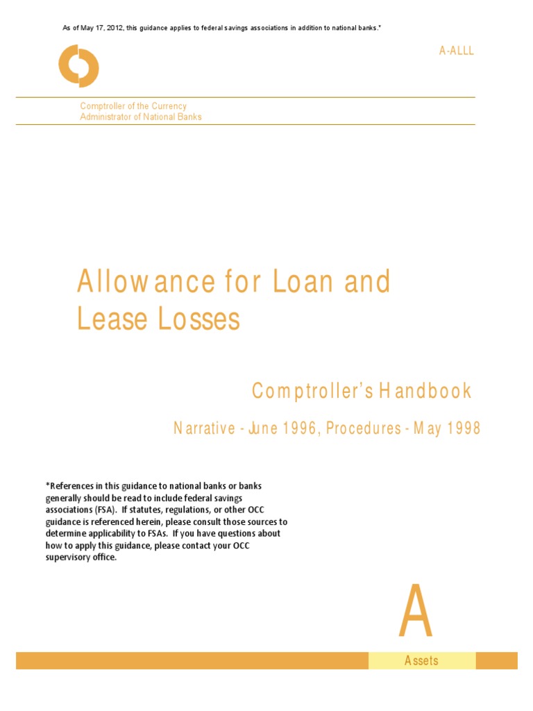 Allowance For Loan and Lease Losses: Comptroller's Handbook | PDF ...
