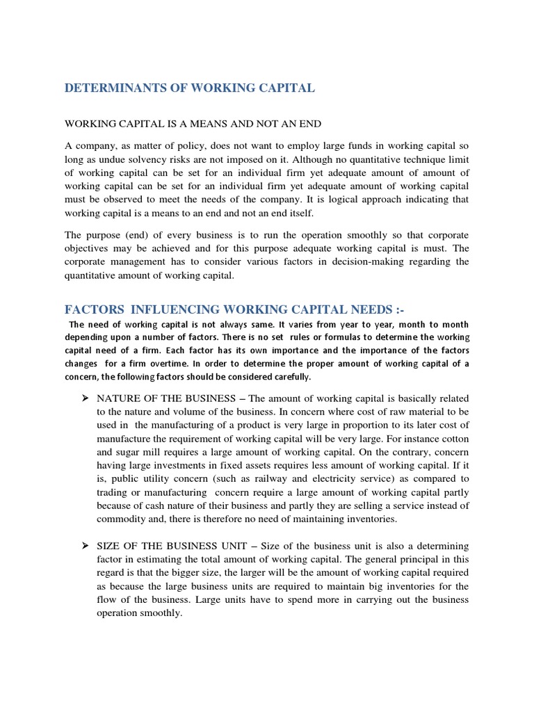 Determinants of Working Capital | PDF | Working Capital | Capital (Economics)