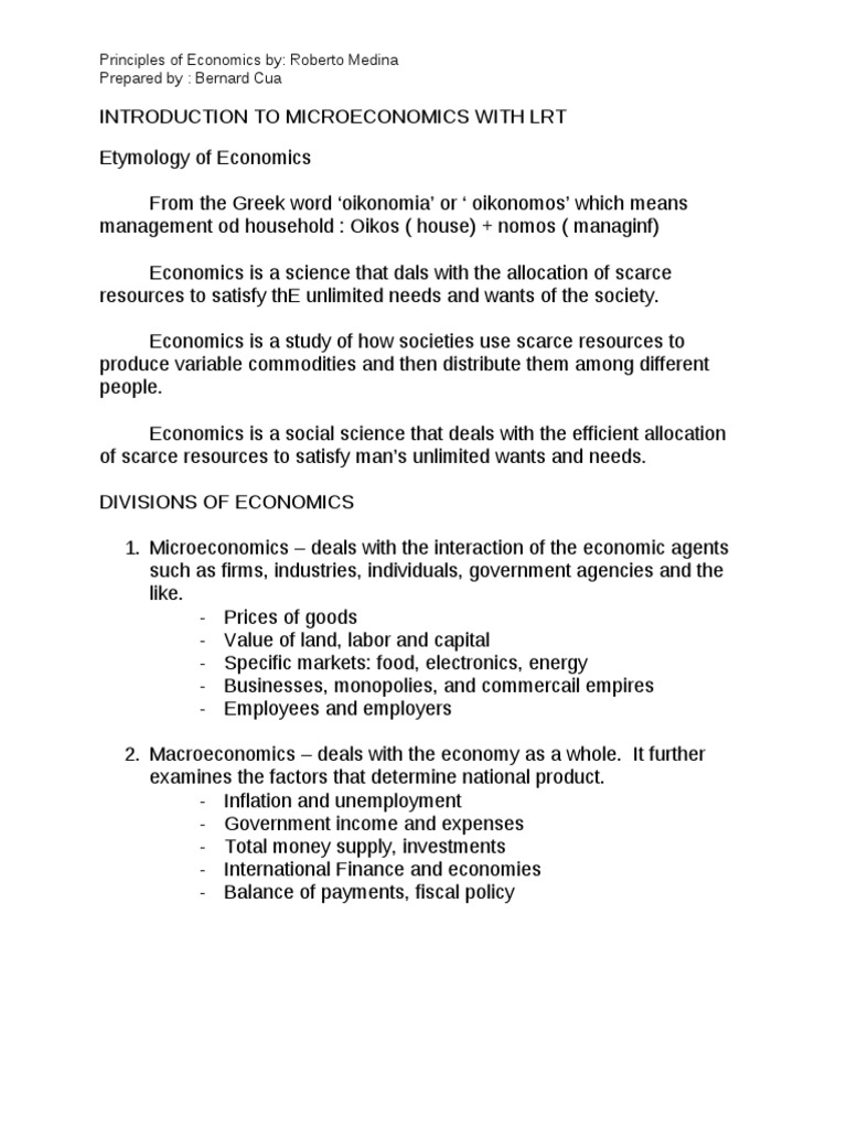 Introduction To Microeconomics With LRT Lesson 1 | PDF | Factors Of ...