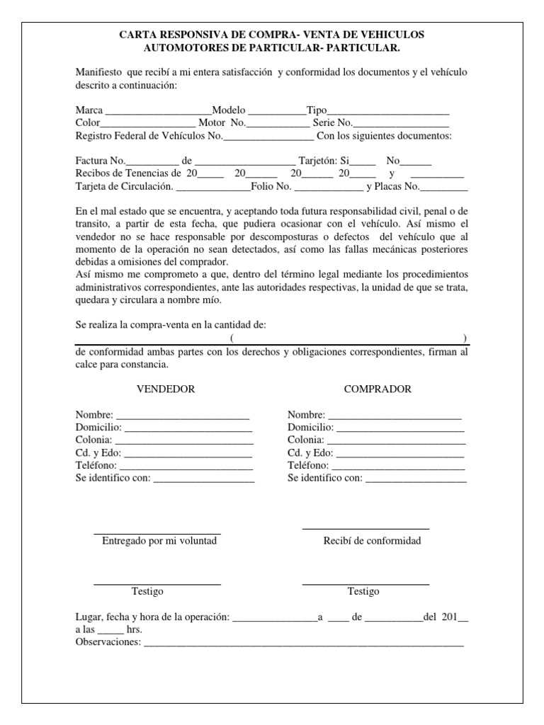 Carta Responsiva de Compra - Venta | PDF | Derecho