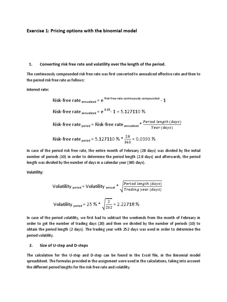 Exercise 1: Pricing Options With The Binomial Model | PDF | Black ...