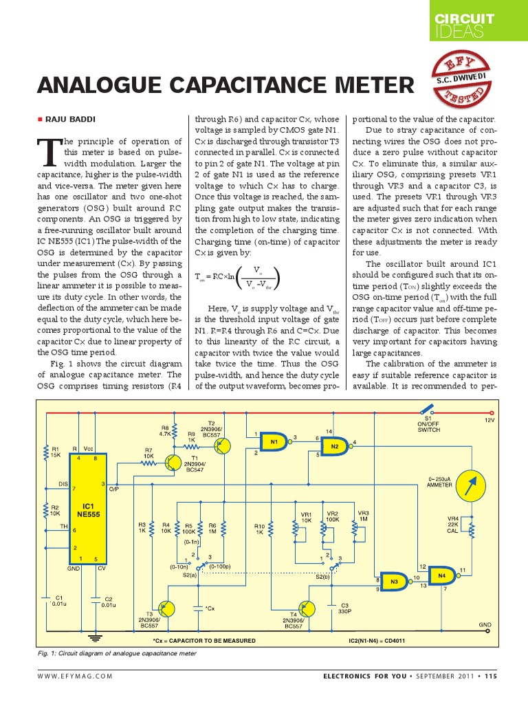 Analogue Capacitance Metre | PDF | Capacitor | Electrical Engineering