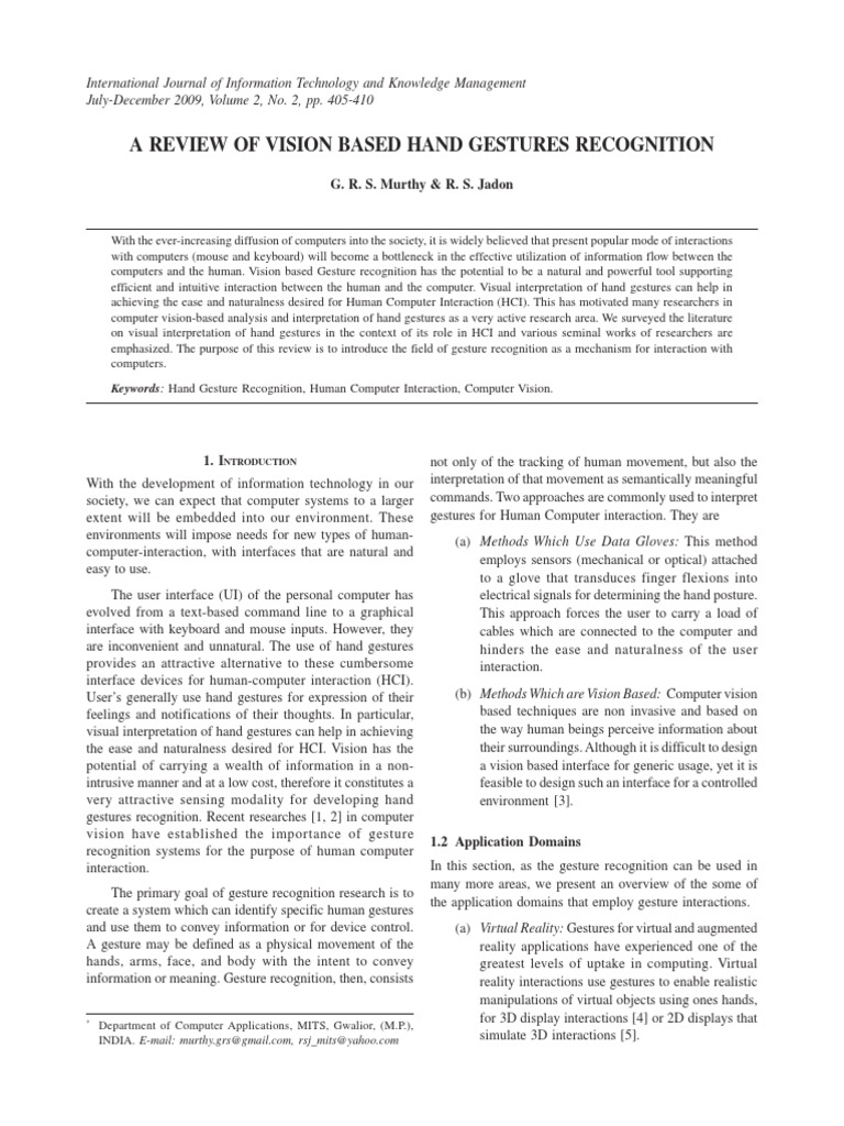 Vision Based Hand Gesture Recognition | PDF | Human–Computer ...