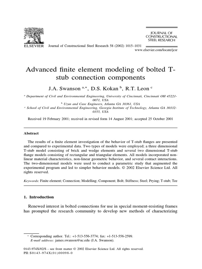 Advanced Finite Element Modeling of Bolted T-Stub Connection Components ...