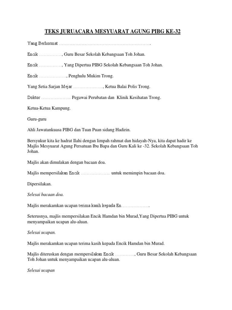 TEKS MC Mesyuarat Agung PIBG | PDF