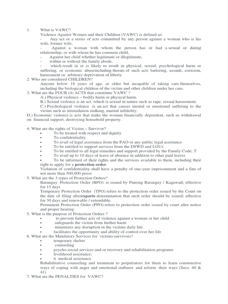 10 Important Questions On VAWC | PDF | Victimology | Restraining Order