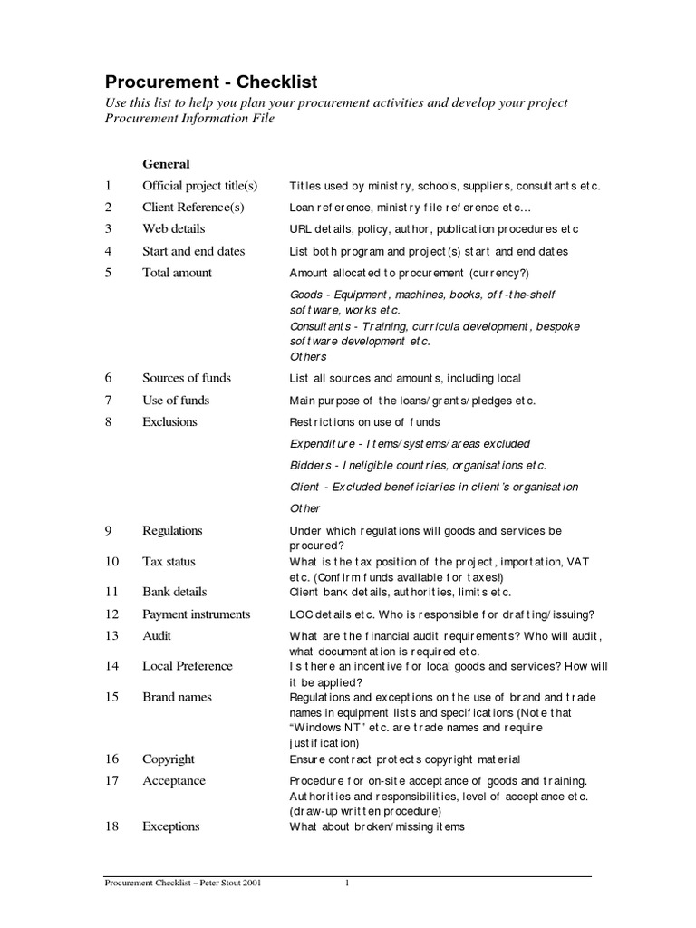 Procurement - Checklist | PDF