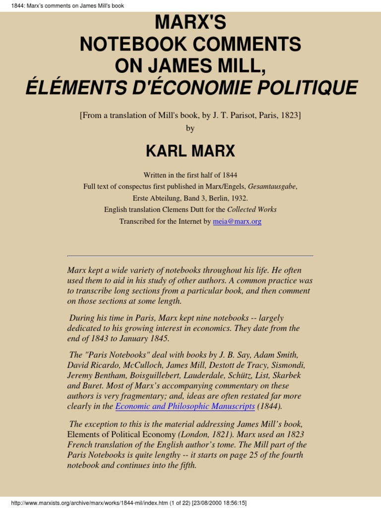 Marx's Analysis of Mill's Political Economy | PDF