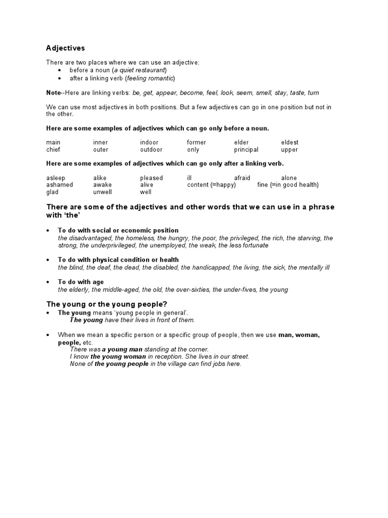 Adjective Usage and Placement Guide | PDF