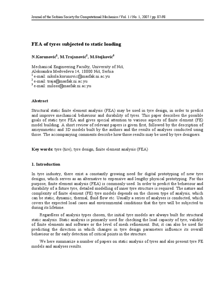 FEA of Tyres Subjected To Static Loading | PDF | Tire | Finite Element ...