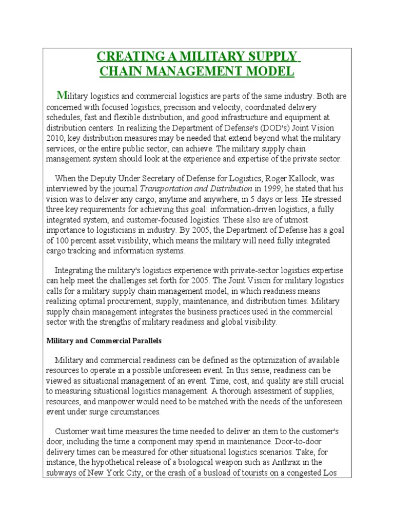 Creating A Military SCM Model | PDF | Logistics | Supply Chain