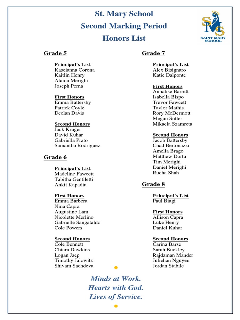St. Mary School Honors List 2023 | PDF