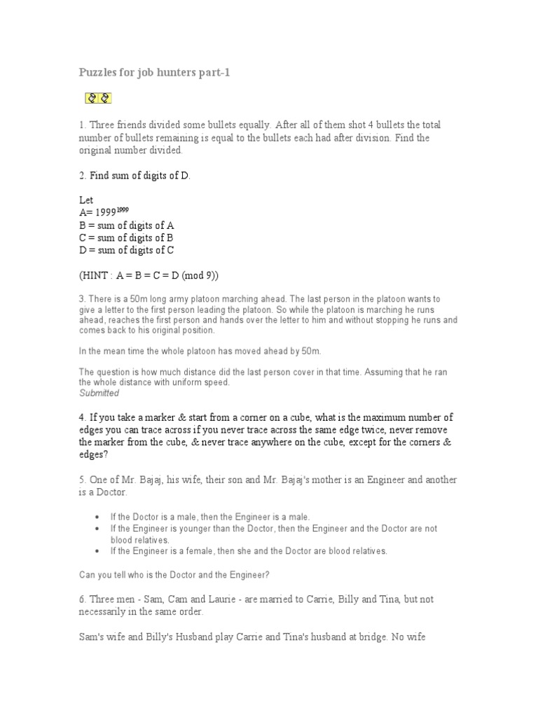 Challenging Puzzles for Job Seekers | PDF