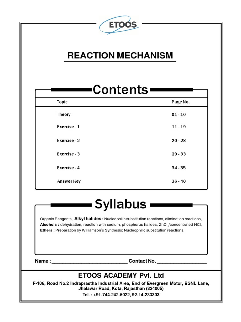 Reaction Mechanism | PDF | Alcohol | Ether