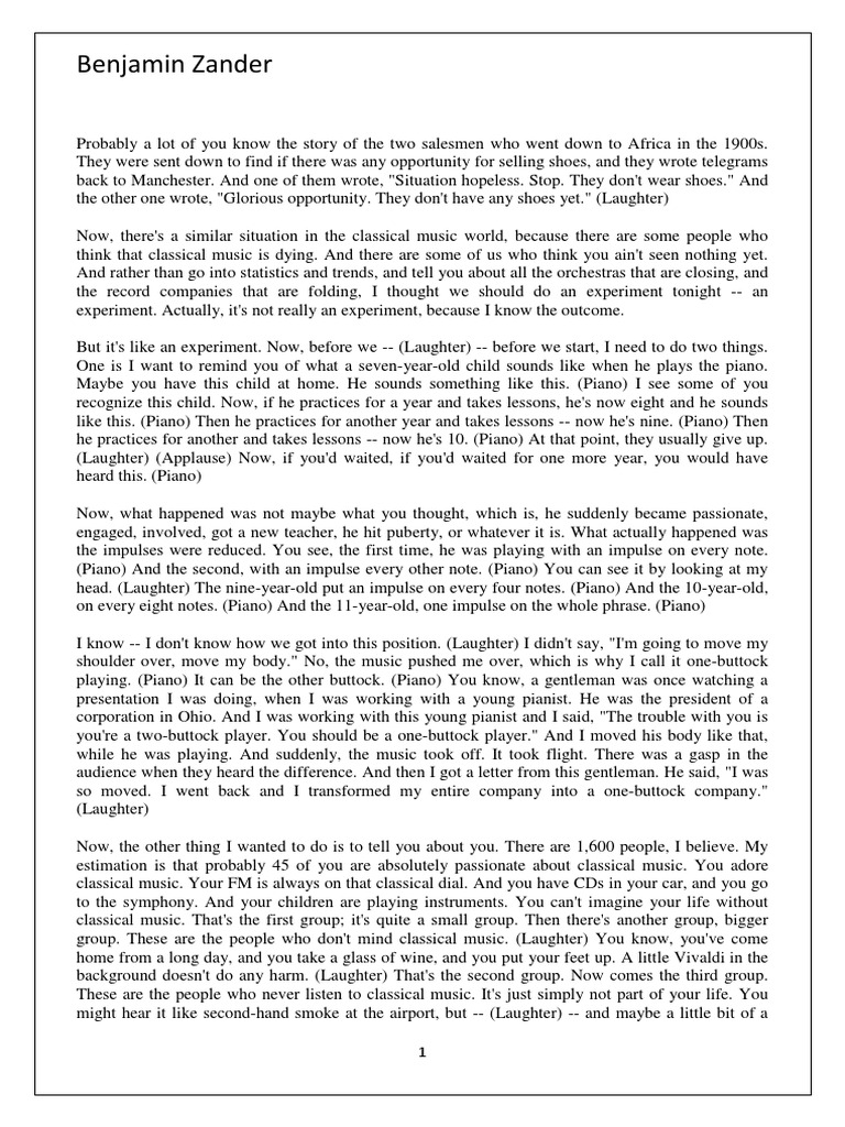 Benjamin Zander Transcription | PDF | Conducting | Classical Music