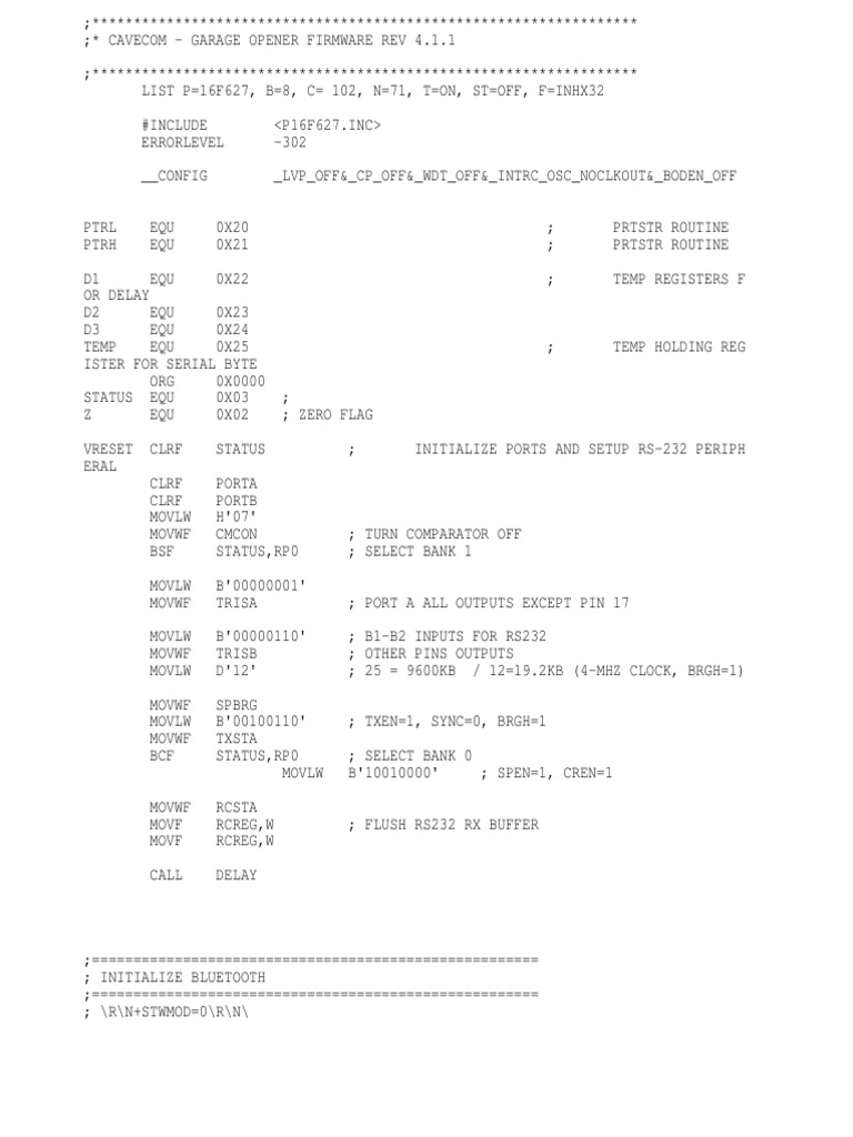 Garage Opener Firmware for PIC 16F627 | PDF | Electronic Design ...