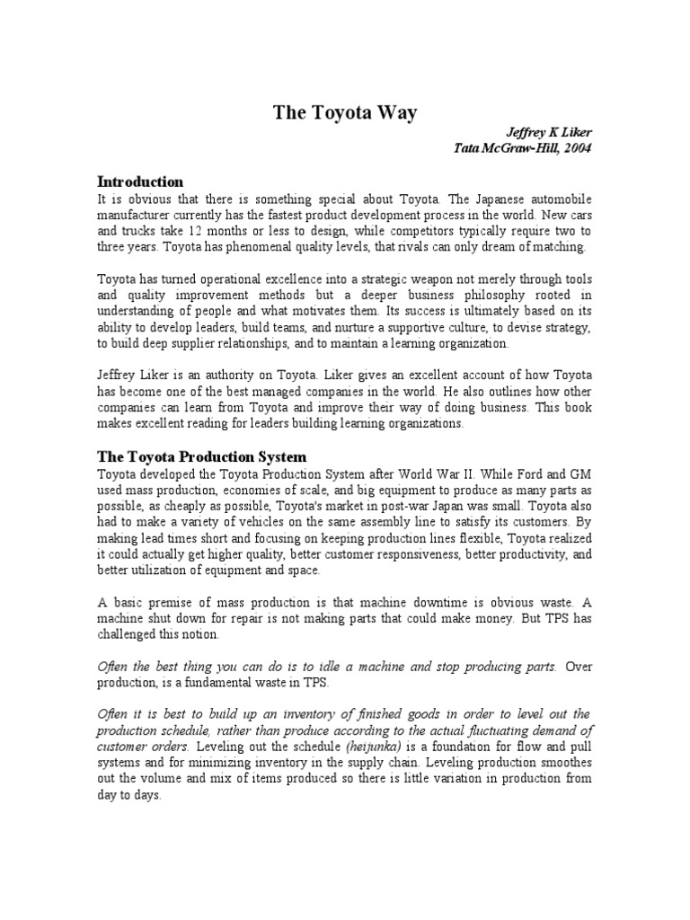The Toyota Way | PDF | Lean Manufacturing | Leadership