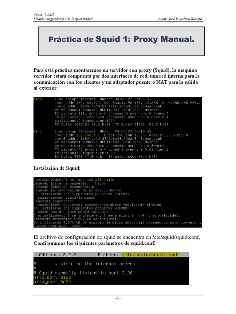 Practica 1 Squid (Proxy) | PDF | Servidor proxy | Servidor (Computación)