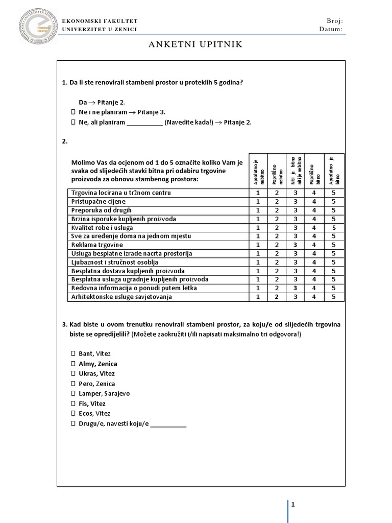 Anketni Upitnik | PDF