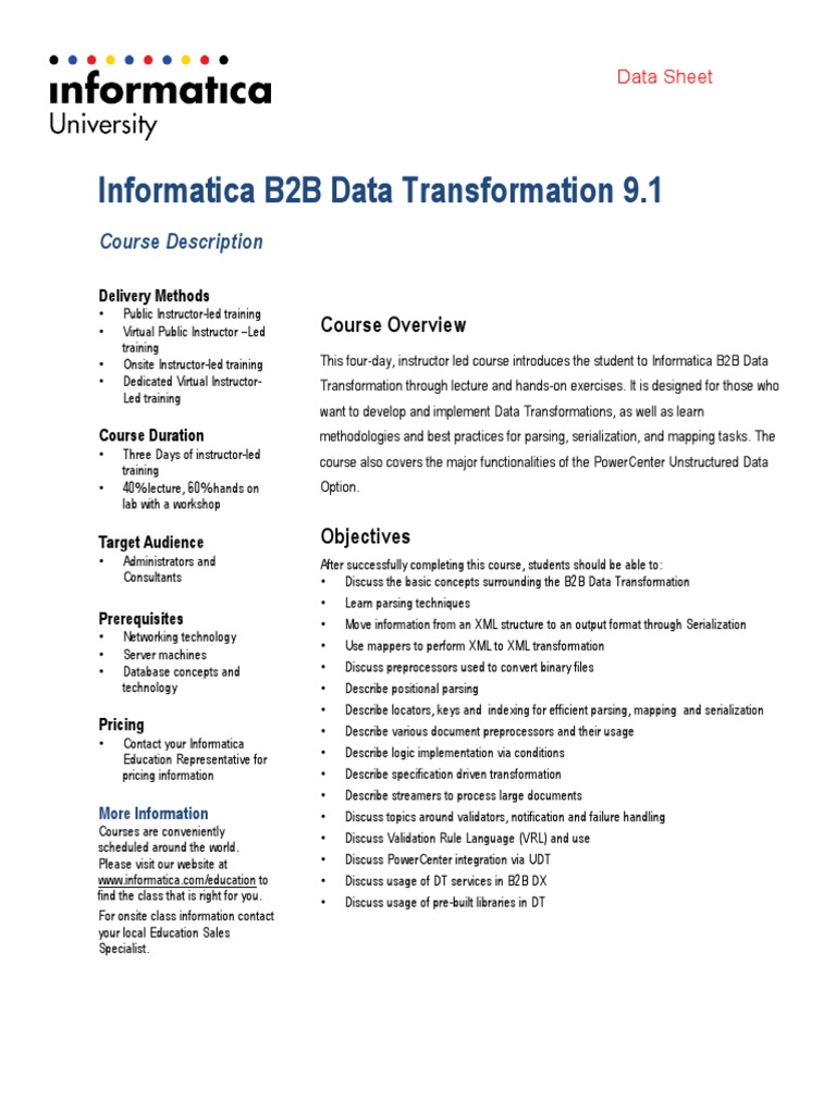 Informatica B2B Data Transformation 9.1 DS | PDF | Xml | Parsing