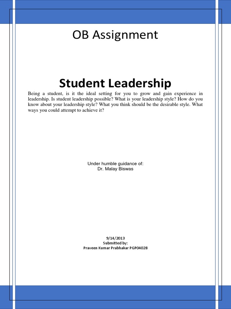 Student Leadership | PDF | Goal | Leadership