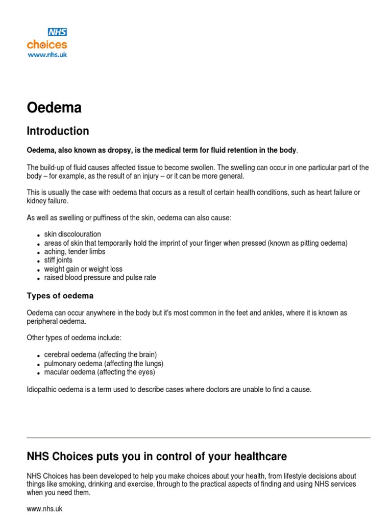 Oedema: Oedema, Also Known As Dropsy, Is The Medical Term For Fluid ...