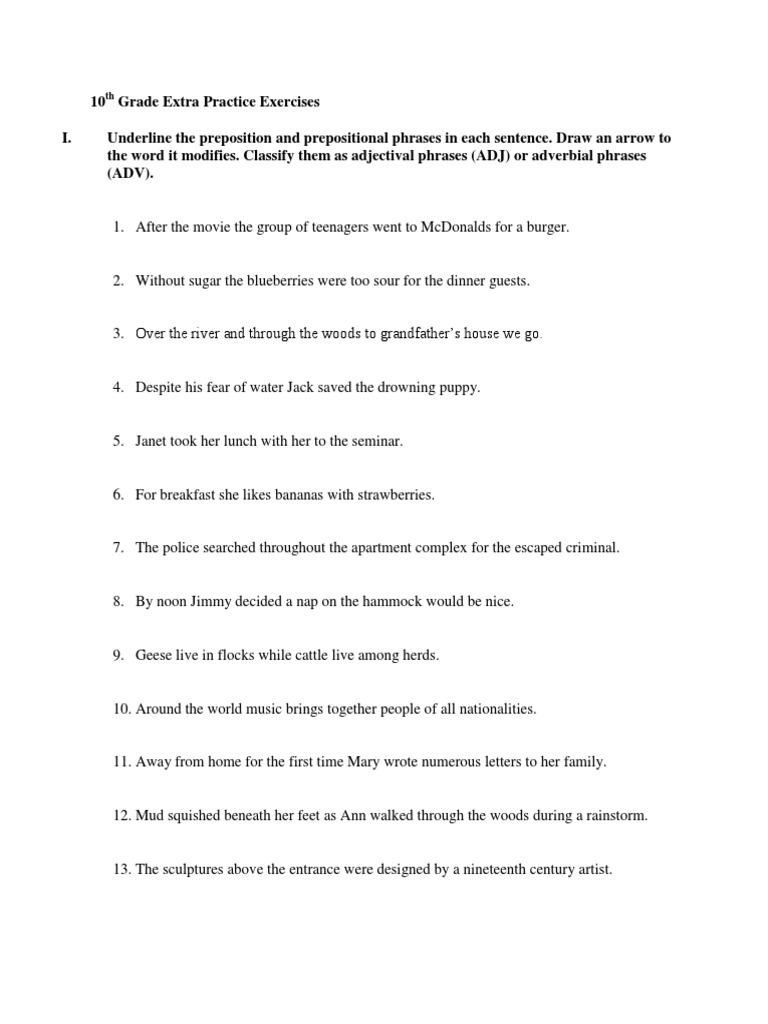 10th Grade Phrases and Exercises | PDF | Phrase | Syntax